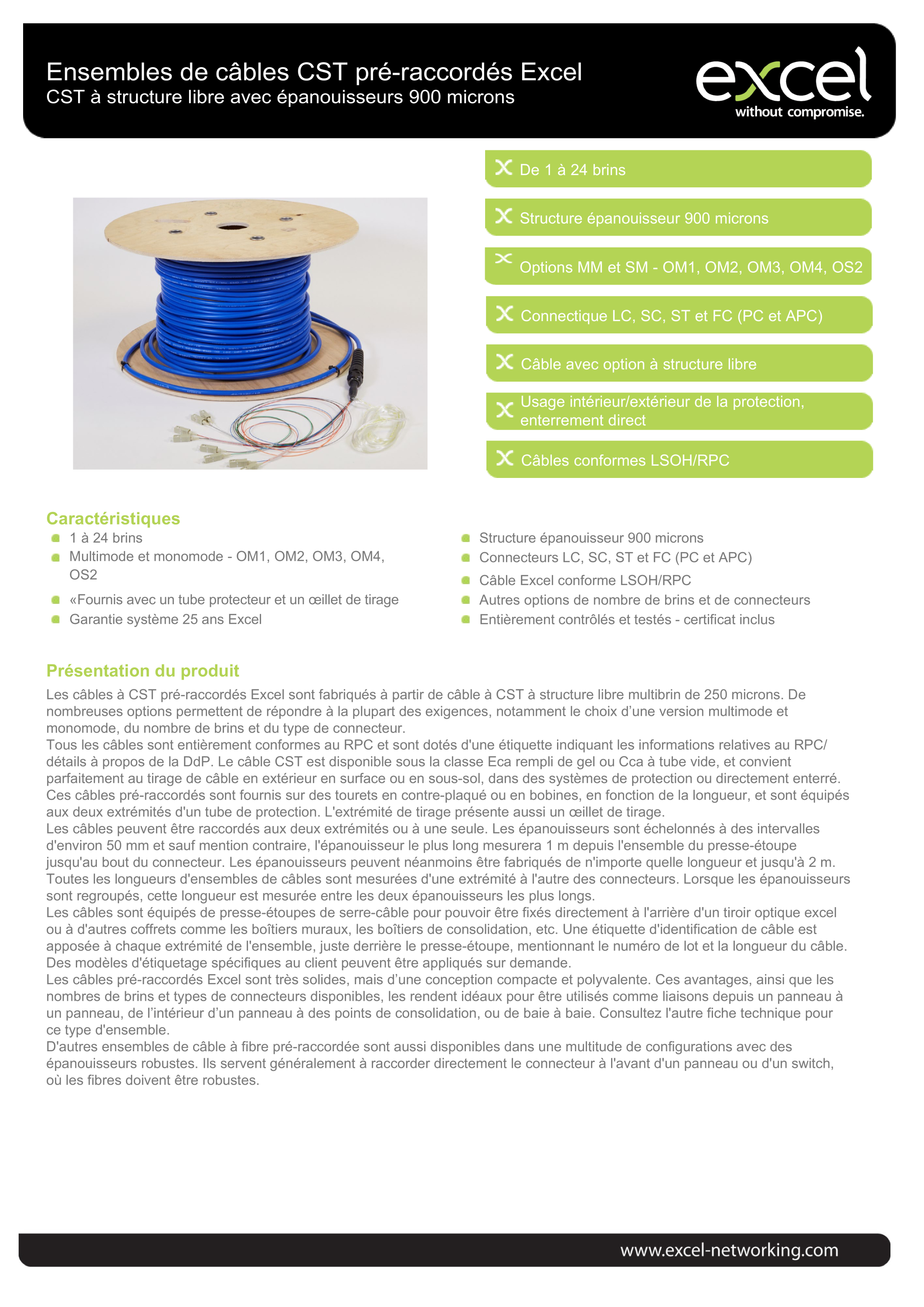 Excel Pre-Terminated Fibre Specification Sheets