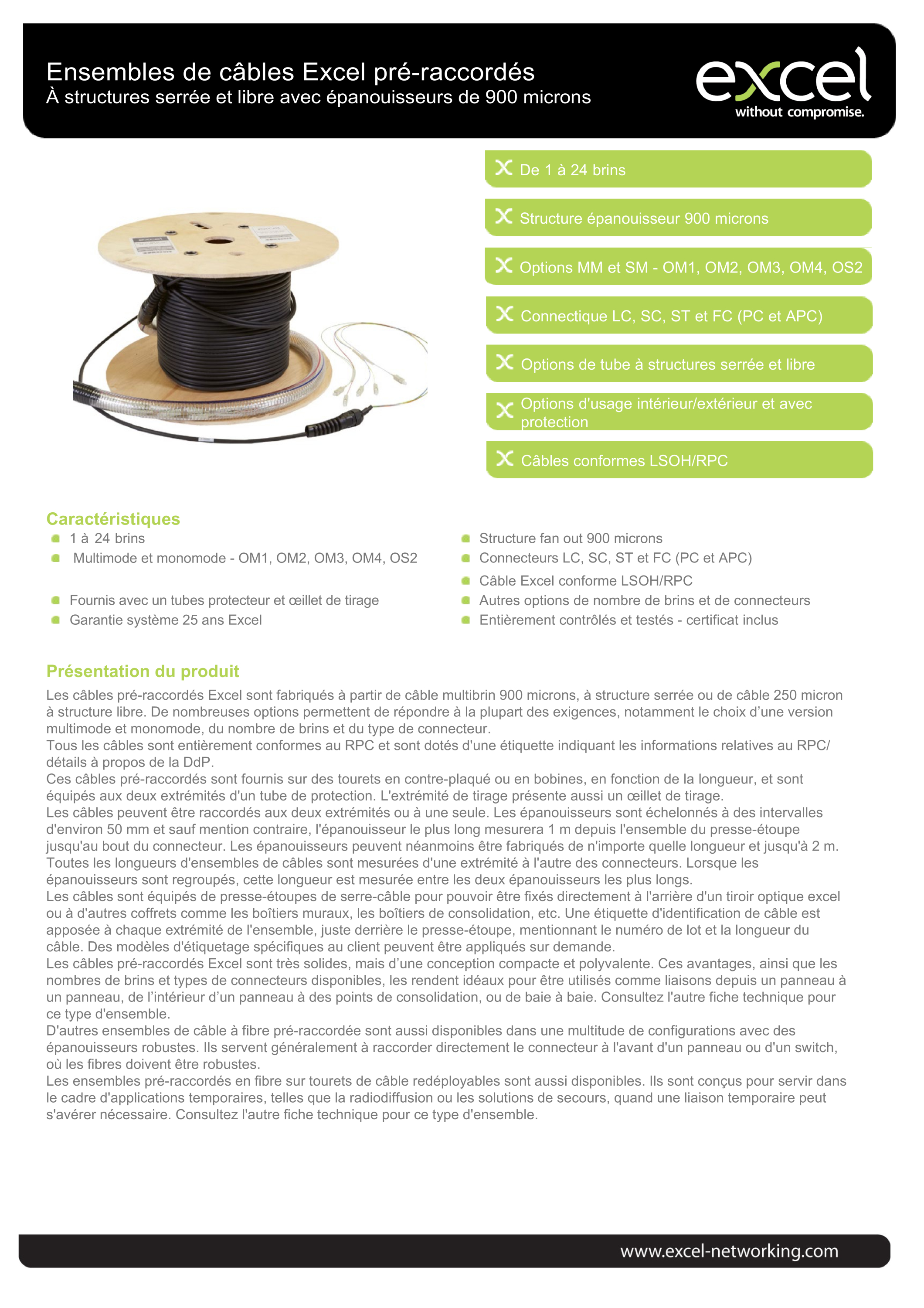 Excel Pre-Terminated Fibre Specification Sheets